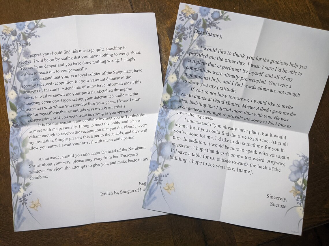 Custom Written Genshin Impact Letter - Etsy