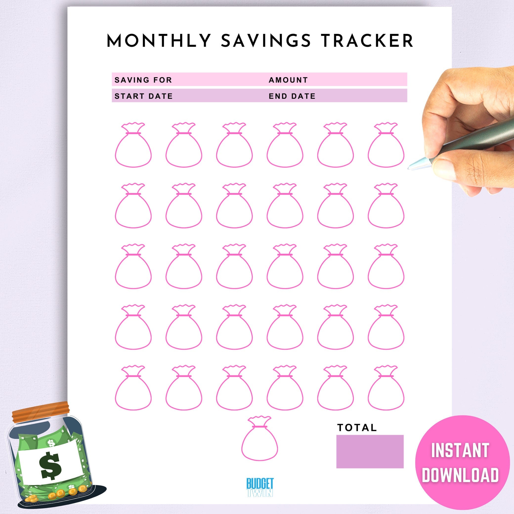 Printable Money Tracker Money Bag Monthly Savings Money Management ...