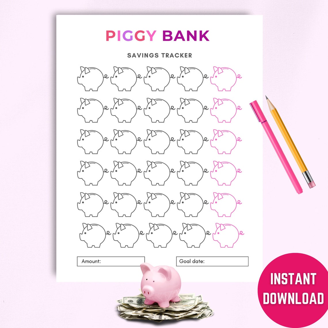Printable Savings Tracker Piggy Bank Savings Money Savings - Etsy