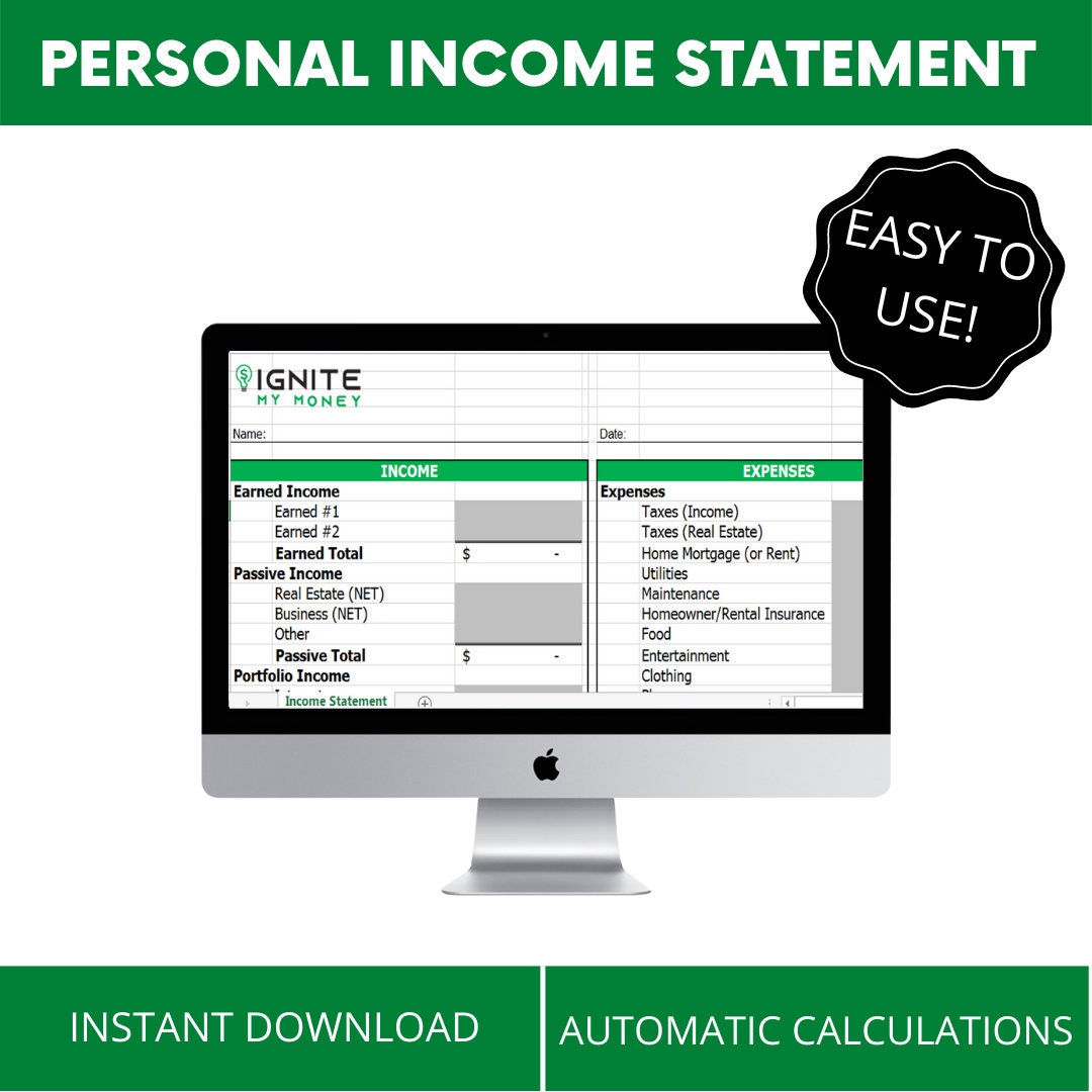 Income Statement Template | Financial Template | Expense Tracker ...