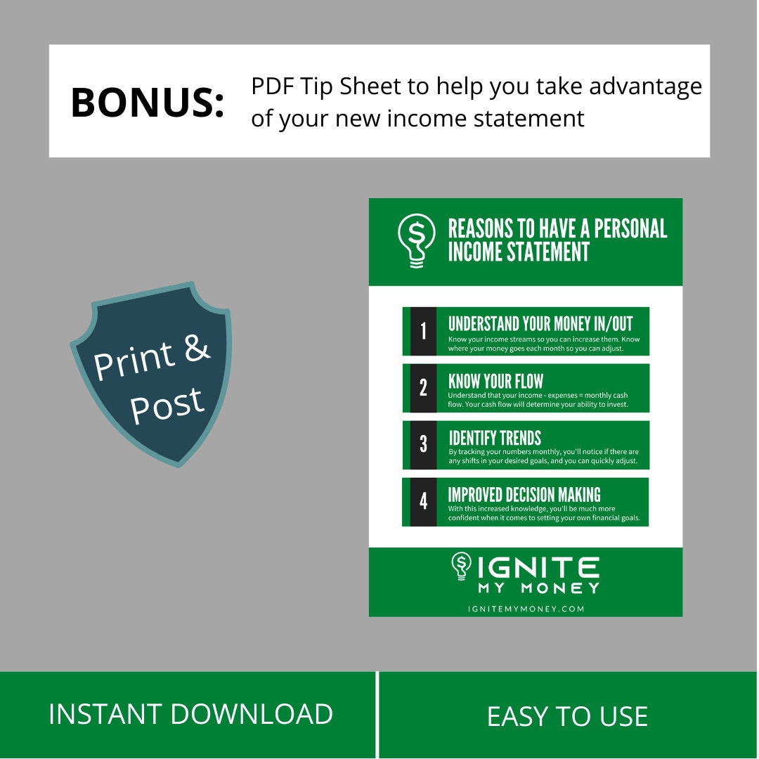 Income Statement Template | Financial Template | Expense Tracker ...