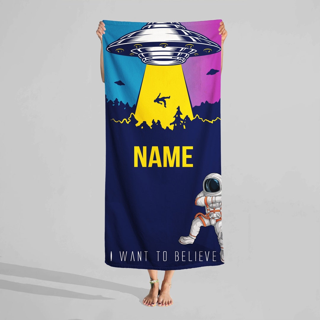 Personalized UFO Space Ship Beach Towel With Custom Name, Alien Pool ...