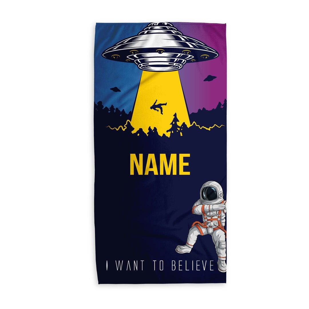 Alien Invasion Beach Towel With Custom Name, Personalized Pool Towel ...