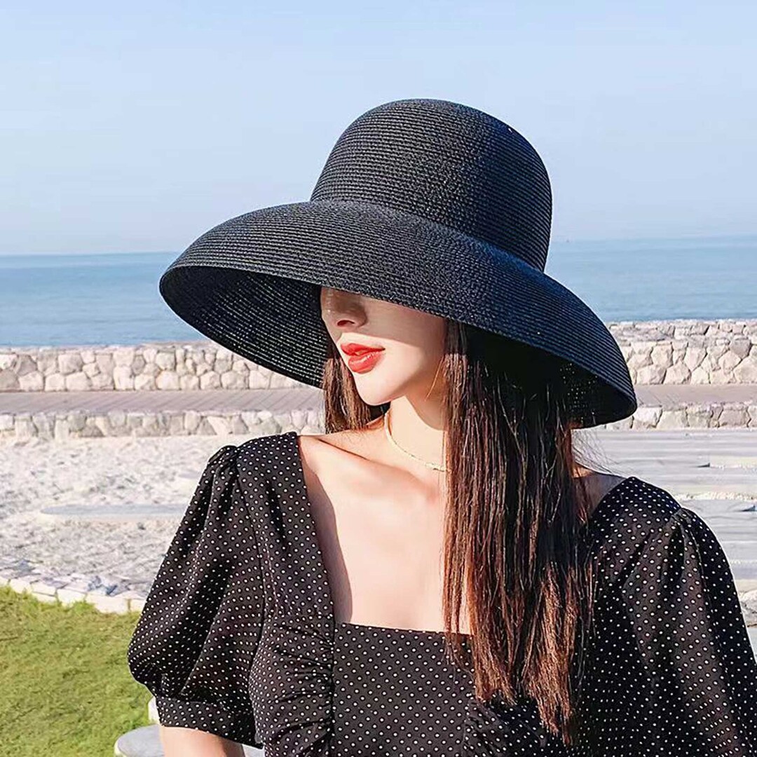 Vintage Hepburn Bucket Straw Hat Wide Brim Bucket Hat For Women