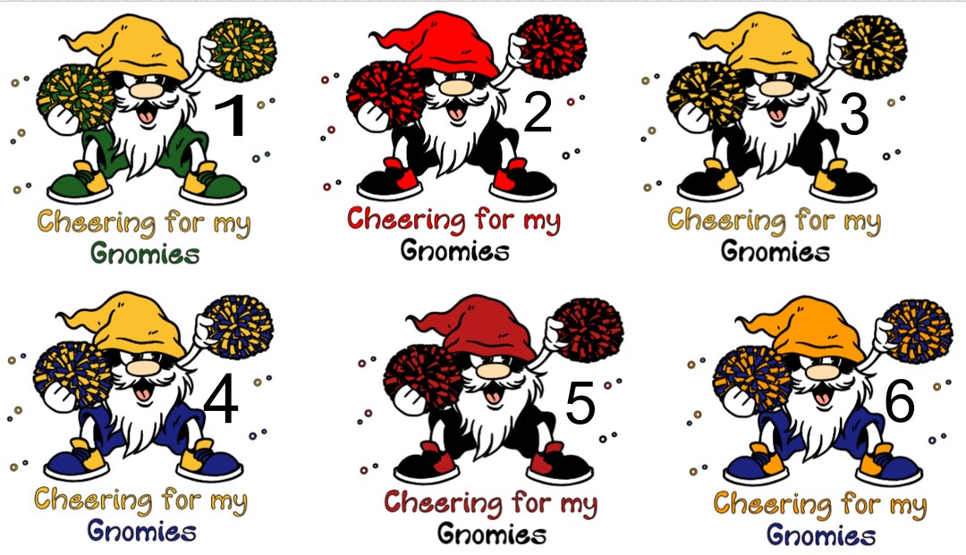 Tshirt Gnome Cheerleader Team Colors 1 Cheering for My Gnomies Men ...