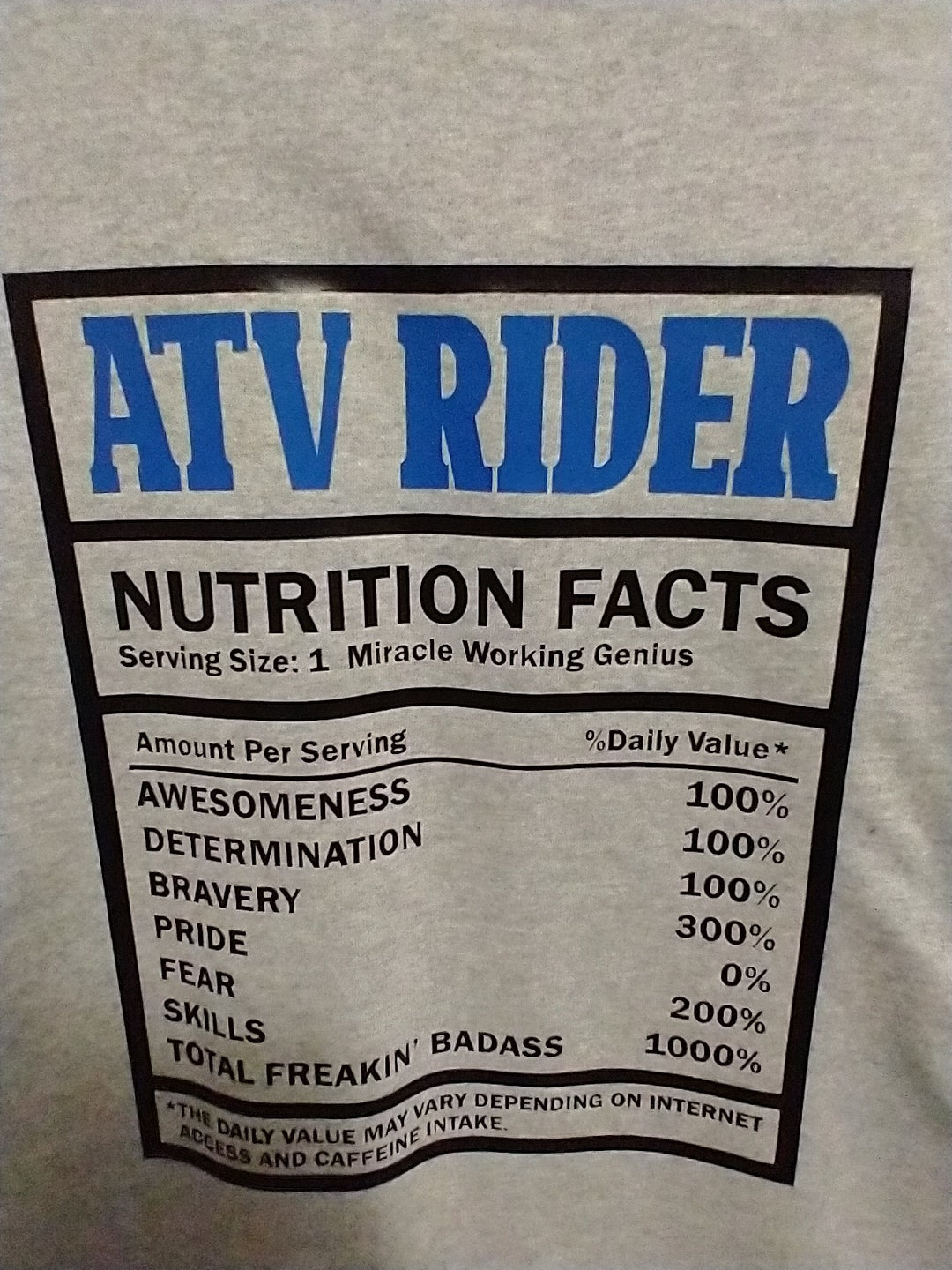 ATV Rider Nutrition Facts Ingredients Quad Heartbeat Customize Custom T ...