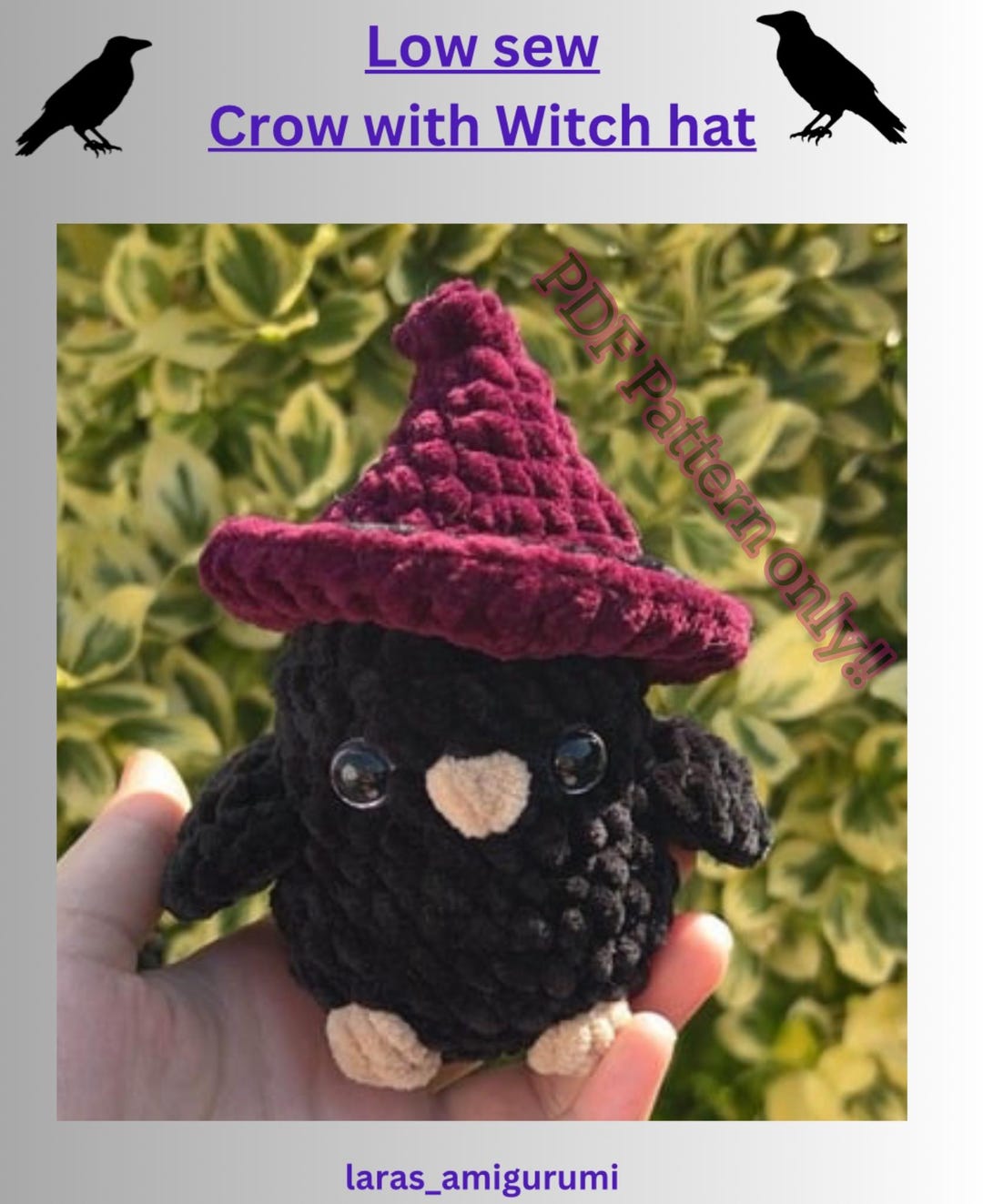 Crow With Witch Hat Pdf Pattern English - Etsy