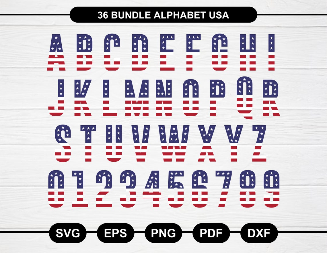 USA Flag Alphabet Svg, American Font Svg, American Flag Font Svg ...