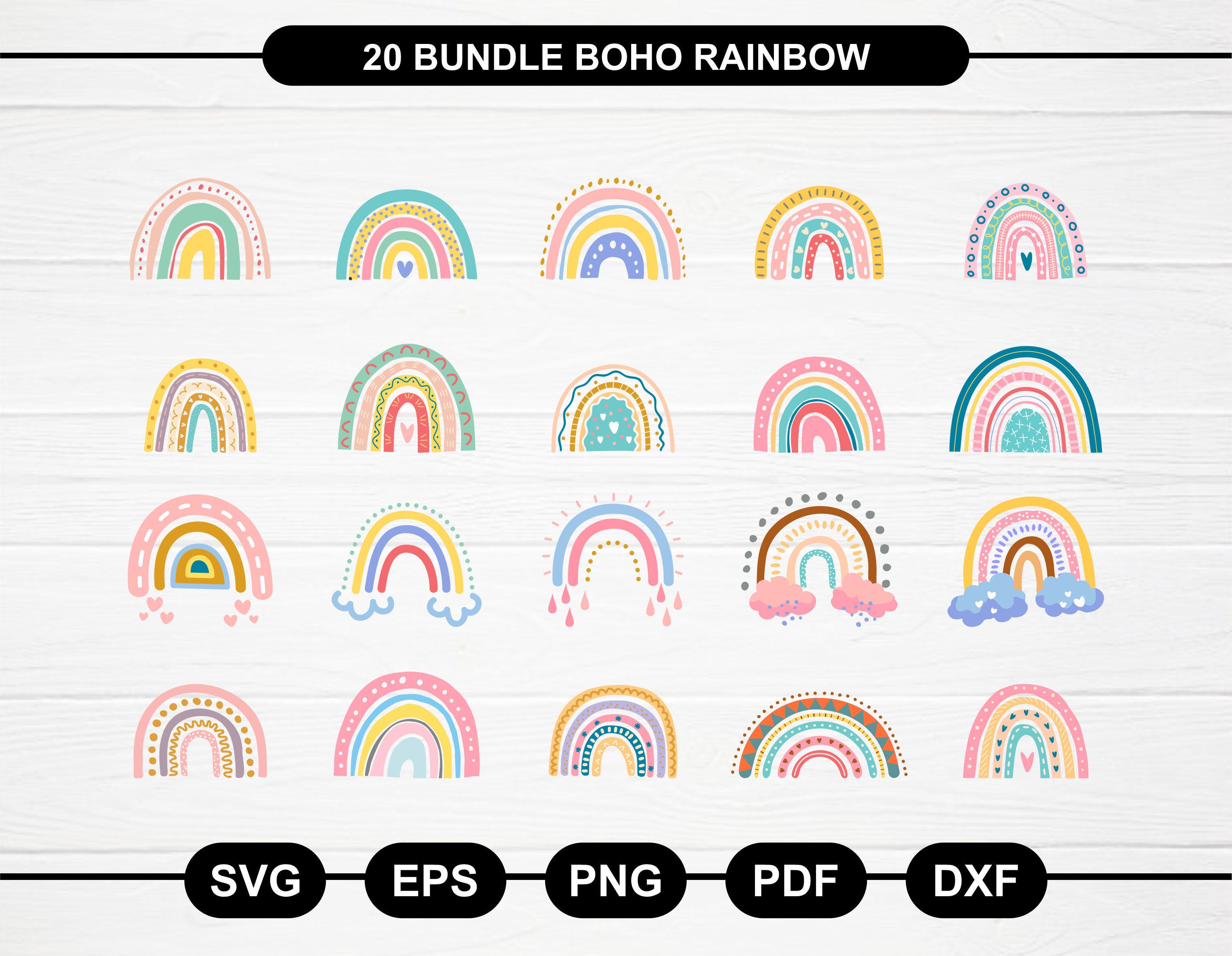 Boho Rainbow Svg Bundle, Rainbows Svg, Rainbow Clipart, Boho Rainbow ...