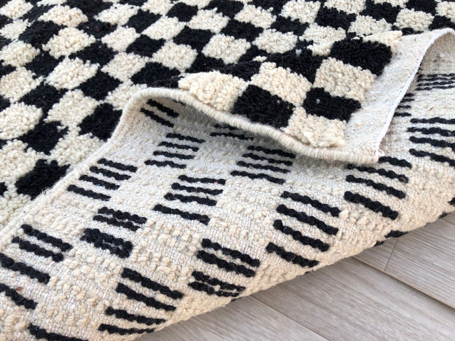 Black and White Checkered Area Rug Moroccan Hand Knotted - Etsy