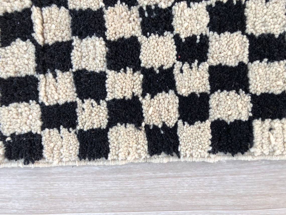 Black and White Checkered Area Rug Moroccan Hand Knotted - Etsy