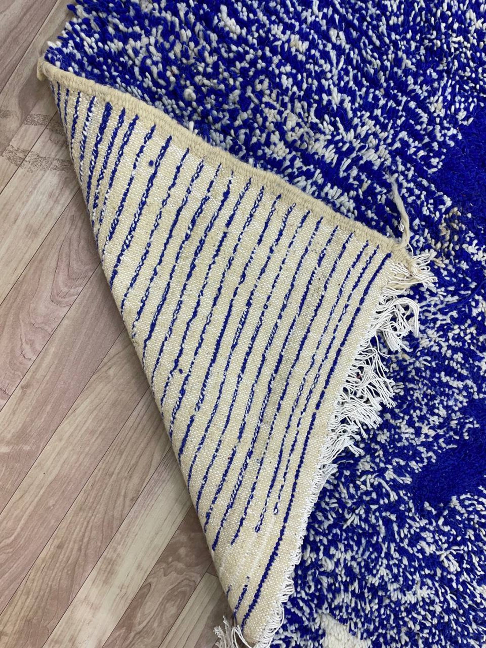 Real Wool Beni Ourain Rug Blue White, Moroccan Rug Handwoven, Handmade ...