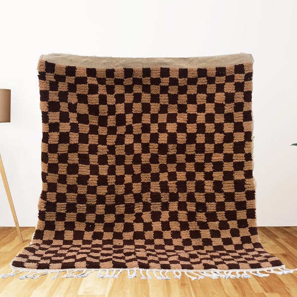 Brown and Cream Checkered Rug - Etsy