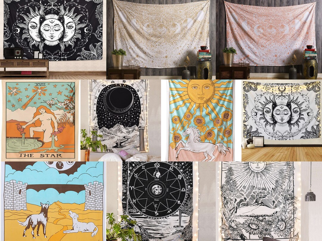 Tarot Flag Tapestry the Star the Sun the Moon the Mountains Indian Wall ...