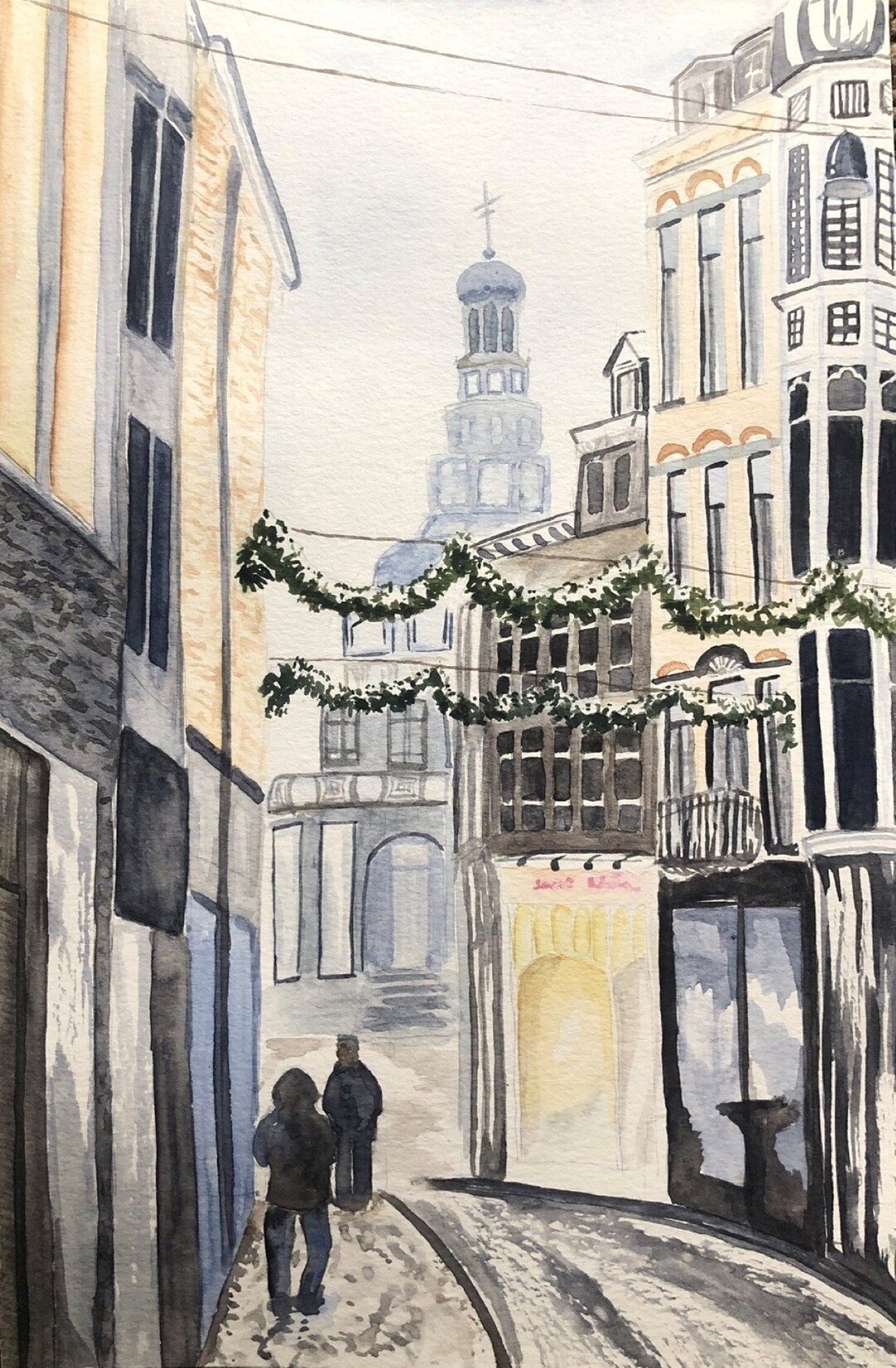 Winter City Design | Architecture | Watercolor Art - Etsy