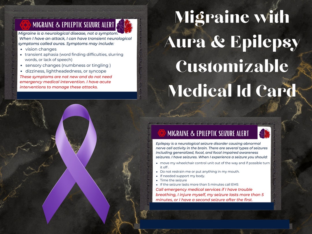Migraine With Aura & Epileptic Seizure Medical ID Customizable ...