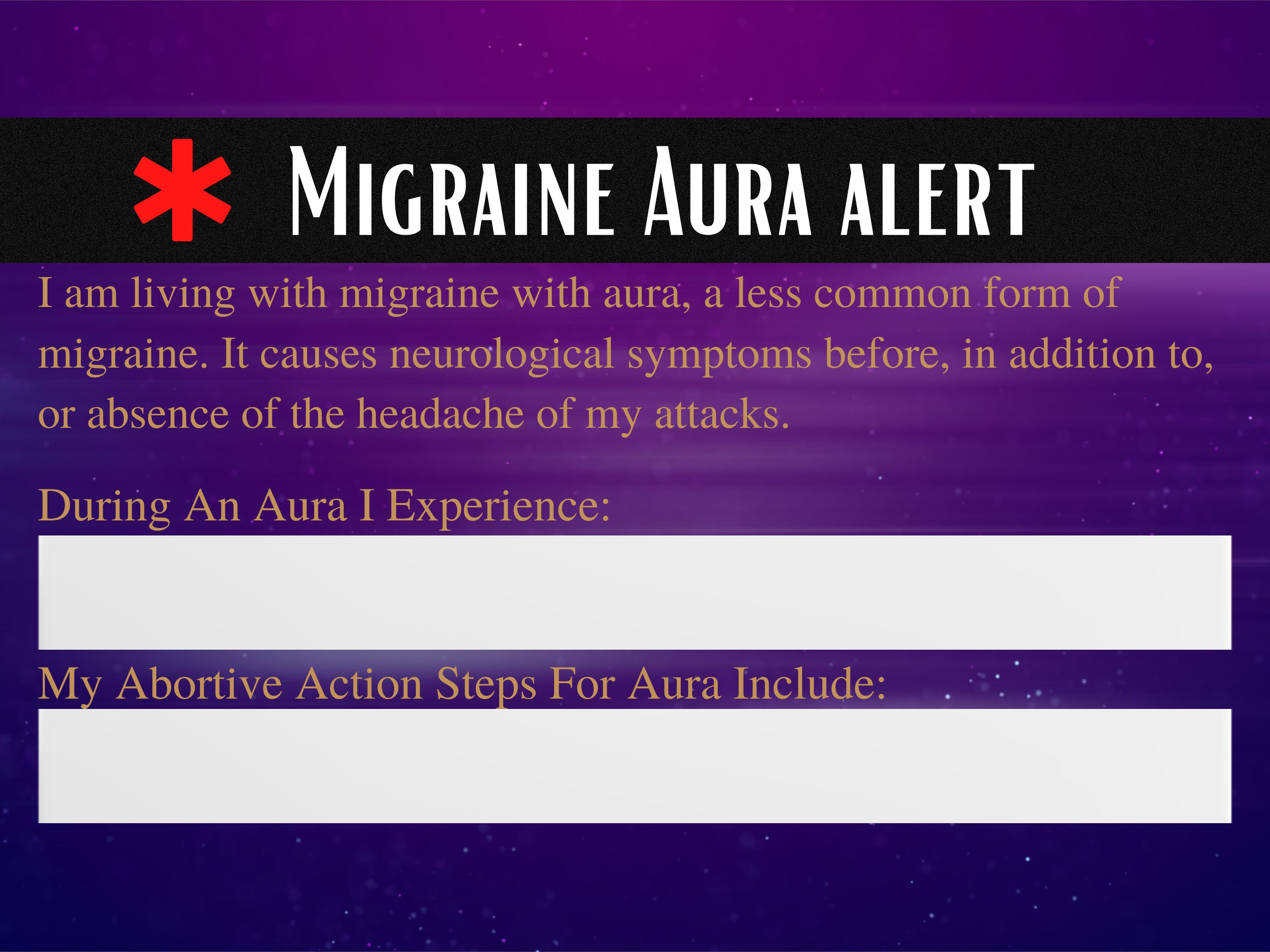 Migraine Aura Alert & Advocacy Card With Abortive Action Plan Guidance ...