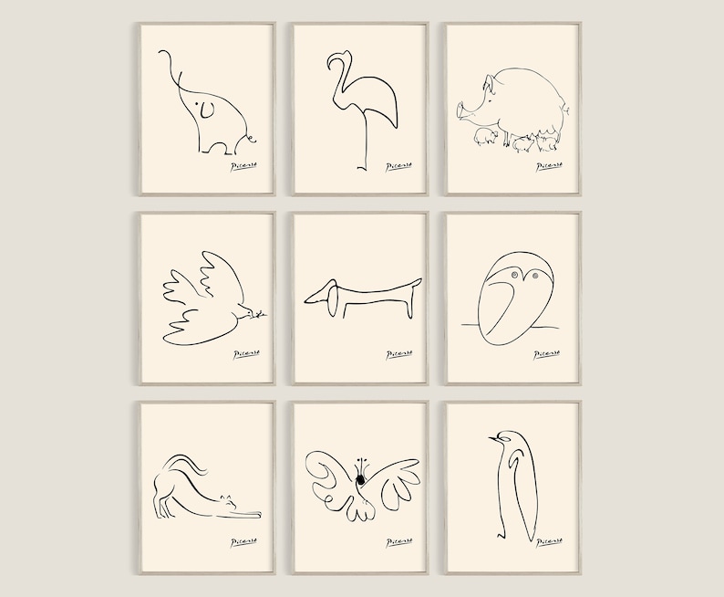 Picasso Line Drawing Picasso Print Set Set of 9 Animal Line - Etsy