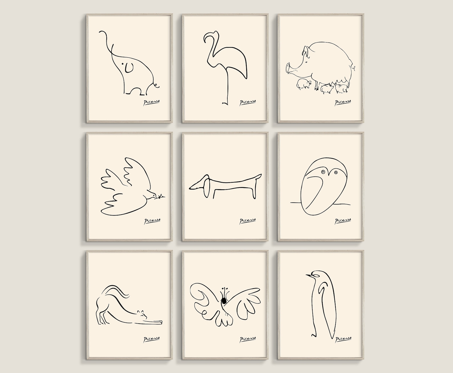 Picasso Line Drawing, Picasso Print Set, Set of 9, Animal Line Art ...