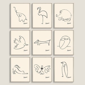 Picasso Line Drawing, Picasso Print Set, Set of 9, Animal Line Art ...