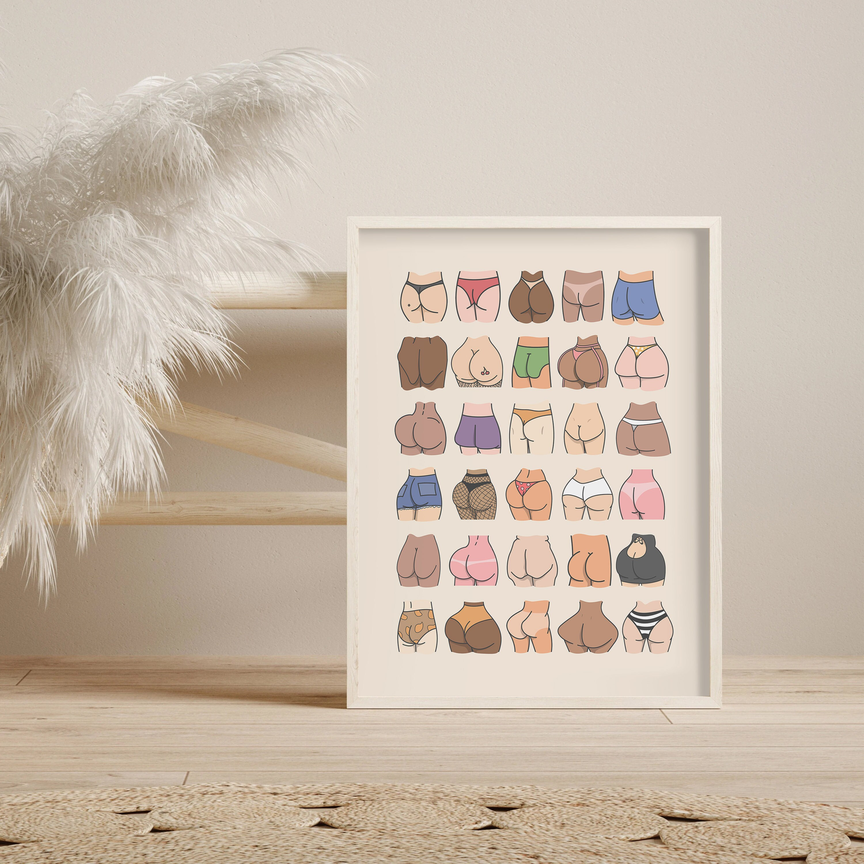 Butts Print Funny Bathroom Signs Butt Line Drawing Feminist - Etsy