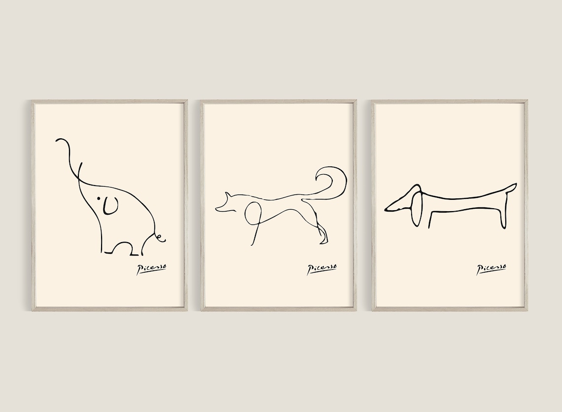 Picasso Animal Line Drawing, Picasso Print, Set of 12, Animal Sketch ...