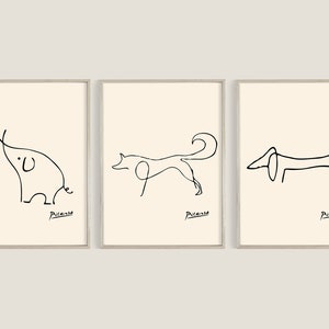 Picasso Animal Line Drawing, Picasso Print, Set of 12, Animal Sketch ...