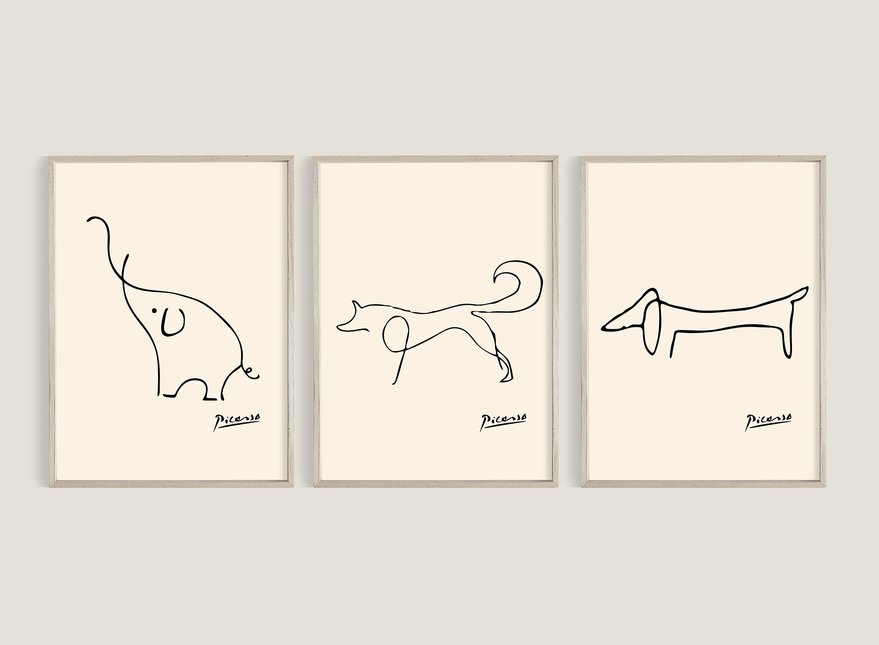 Picasso Animal Line Drawing, Picasso Print, Set of 12, Animal Sketch ...