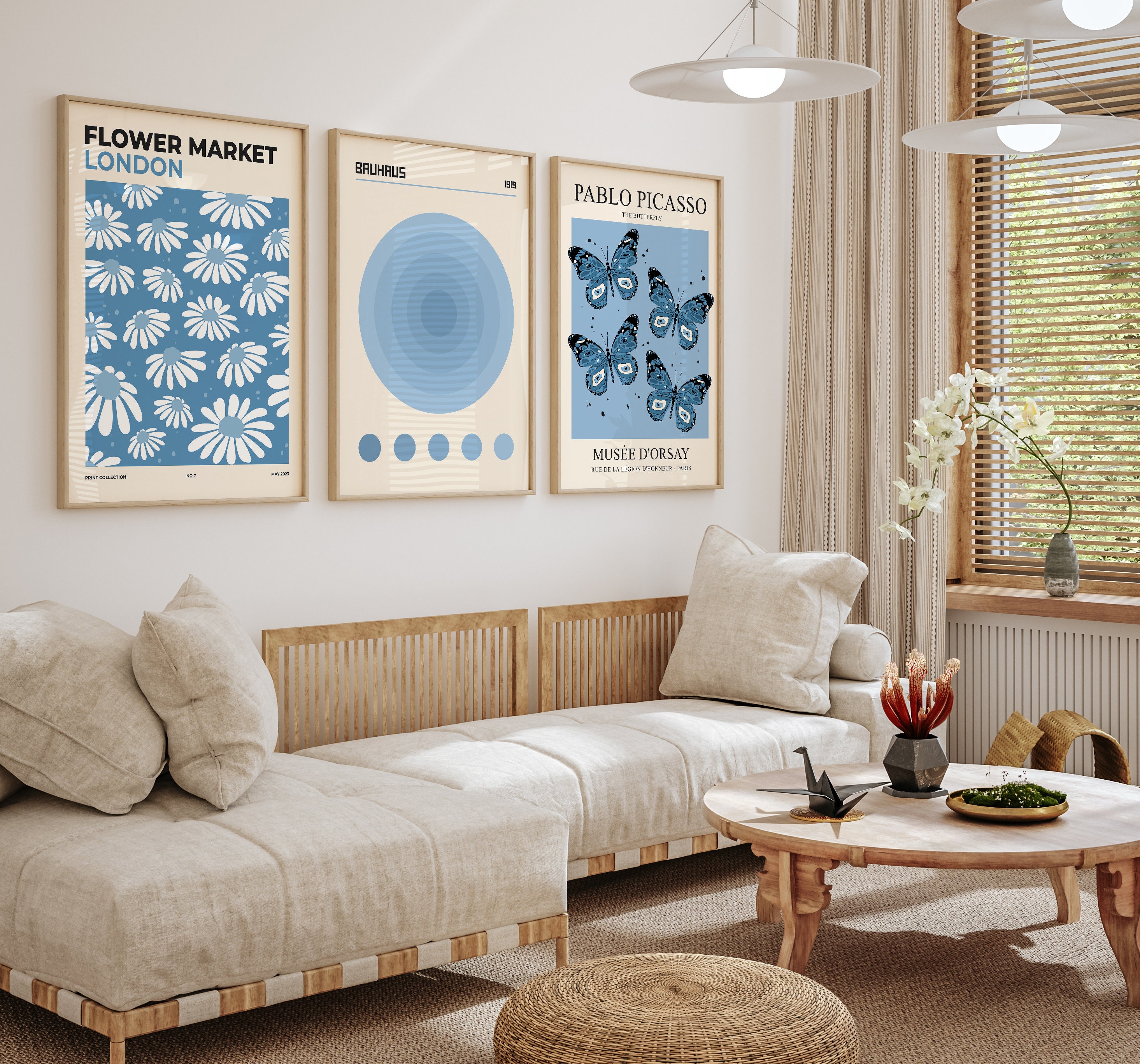 Blue Gallery Wall Set of 3 Light Blue Wall Art Flower - Etsy