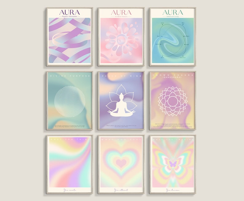 Aura Collection Set of 9 Print, Wall Art Print, Spritual Gradient Print ...