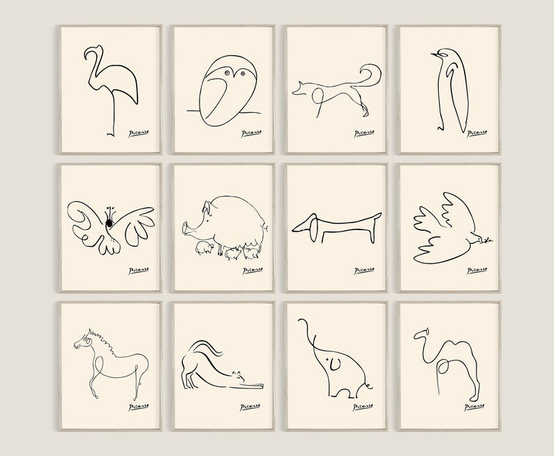 Picasso Animal Line Drawing Picasso Print Set of 12 Animal - Etsy