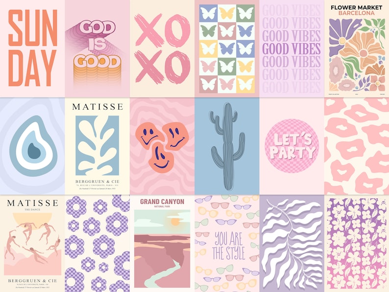 80 PCS Danish Pastel Aesthetic Wall Collage Kit Danish Pastel - Etsy