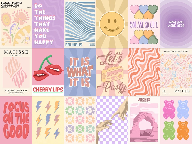 80 PCS Danish Pastel Aesthetic Wall Collage Kit Danish Pastel - Etsy