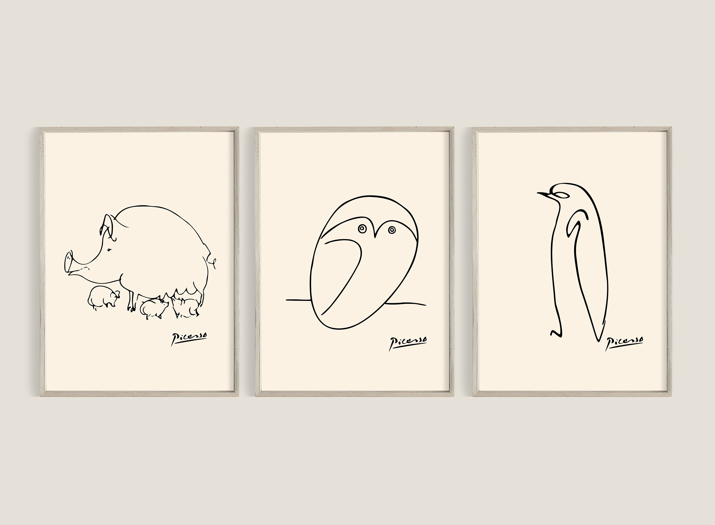 Picasso Line Drawing, Picasso Print Set, Set of 9, Animal Line Art ...