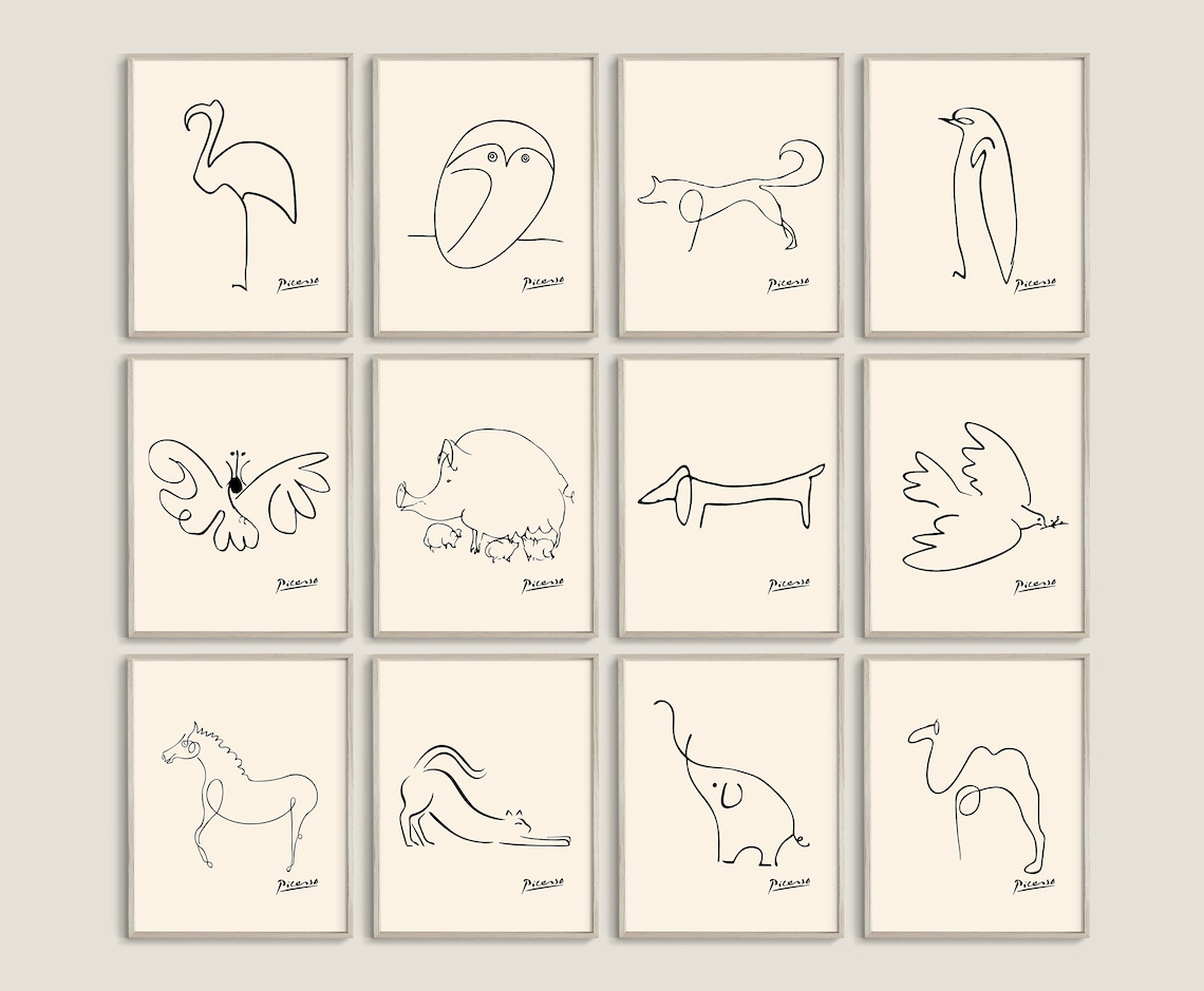 Picasso Animal Line Drawing Picasso Print Set of 12 Animal - Etsy