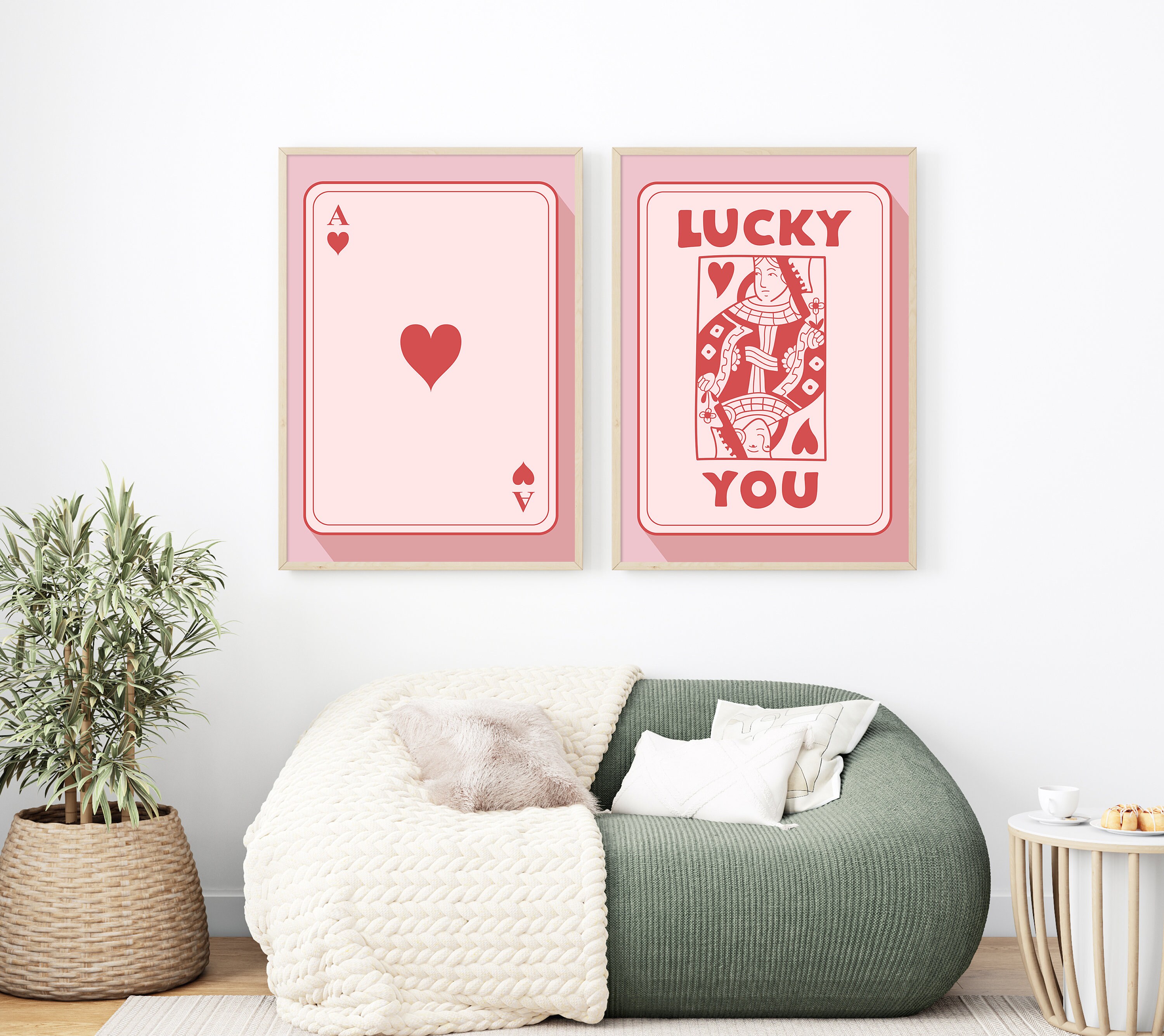 Retro Wall Art Set of 2 Lucky You Print Pink Card Print - Etsy