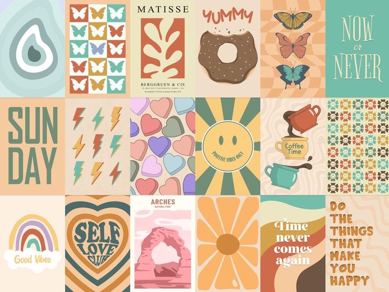 80 PCS Retro Vintage Wall Collage Kit, Retro Wall Art, Vintage Poster ...