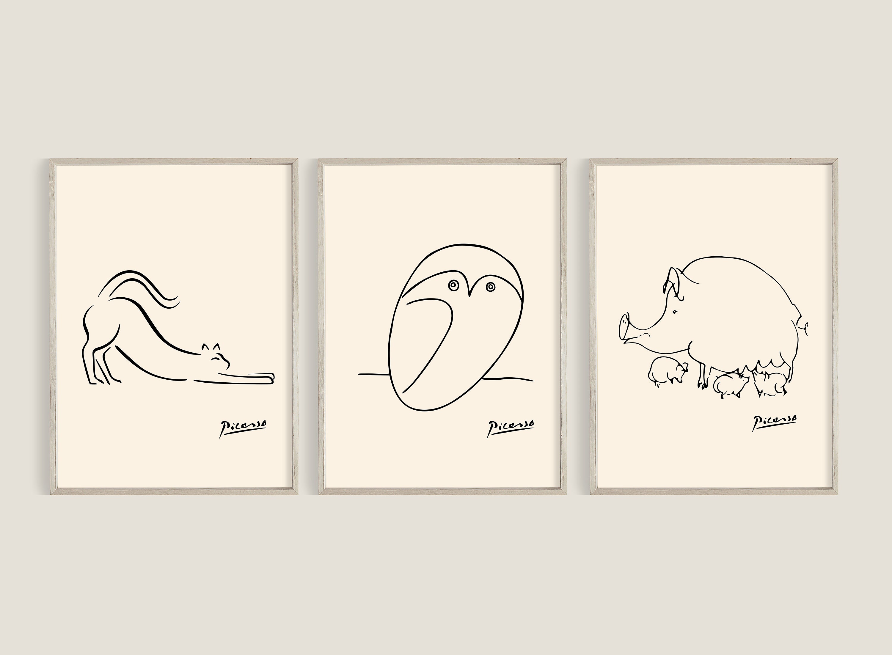 Picasso Animal Line Drawing, Picasso Print, Set of 12, Animal Sketch ...