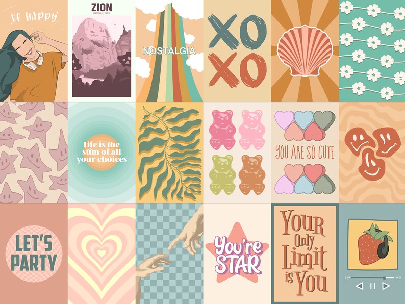 80 PCS Retro Vintage Wall Collage Kit, Retro Wall Art, Vintage Poster ...