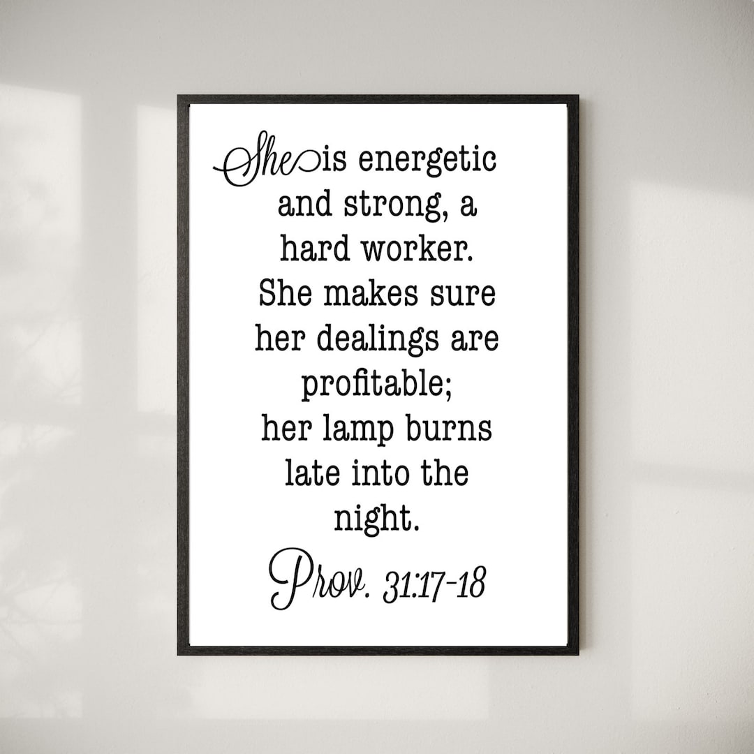 Proverbs 31 Scripture Art, Vs 17-18 With Cursive - Etsy