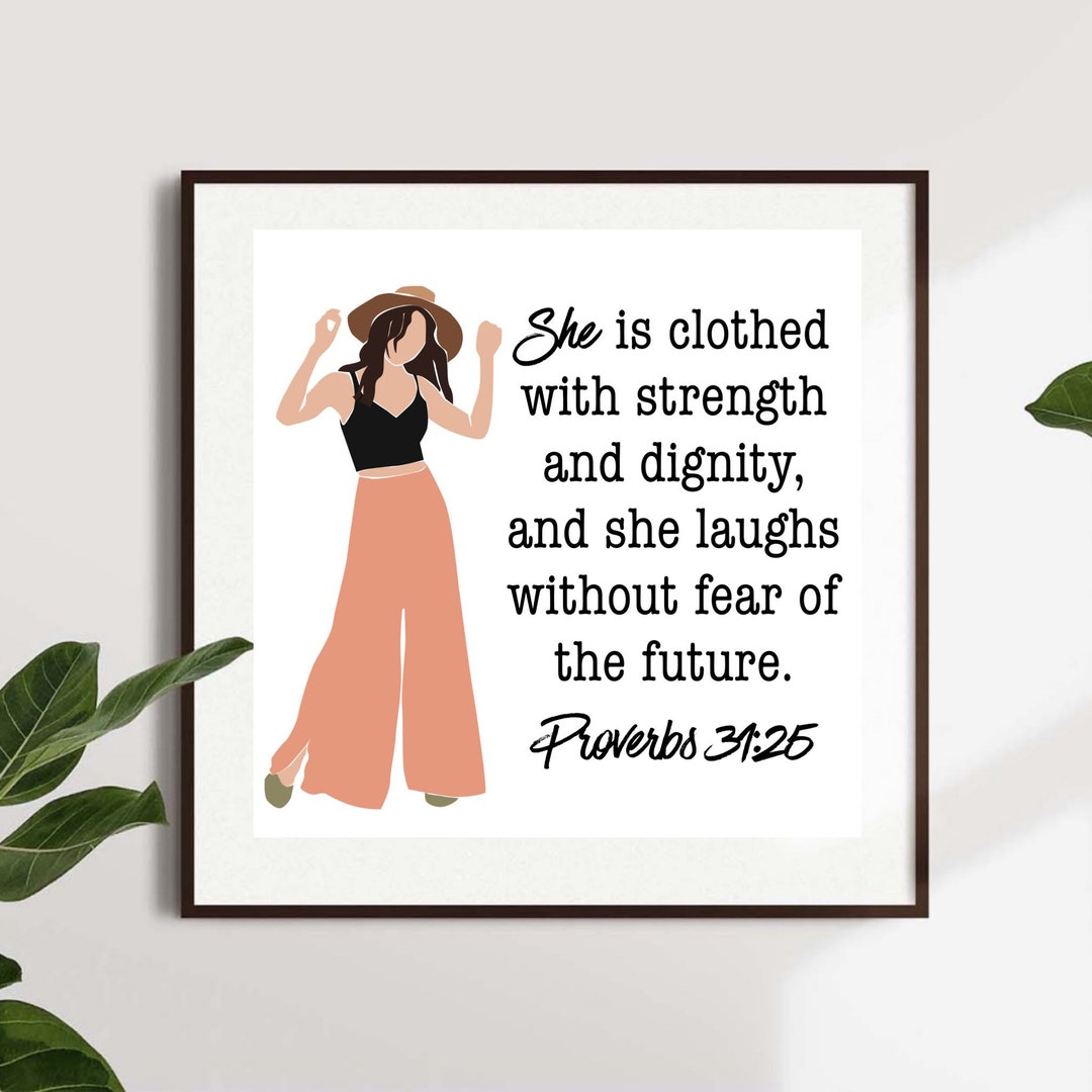 Proverbs 31:25 Scripture Art, She Laughs Without Fear, Square, Woman ...