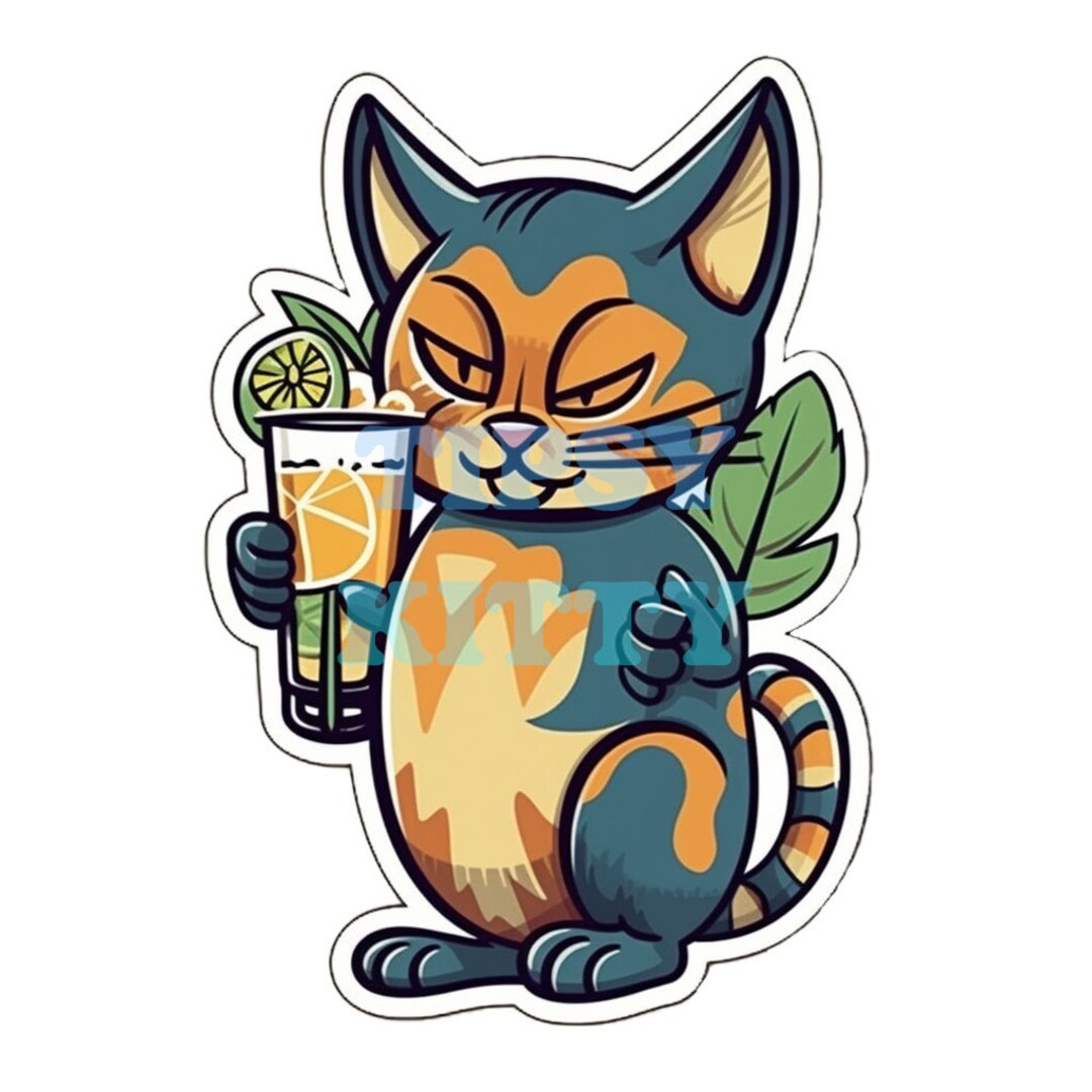 Tipsy Tiki Kitty Instant Digital Download - Jpg, Png, Tiff, Psd File ...