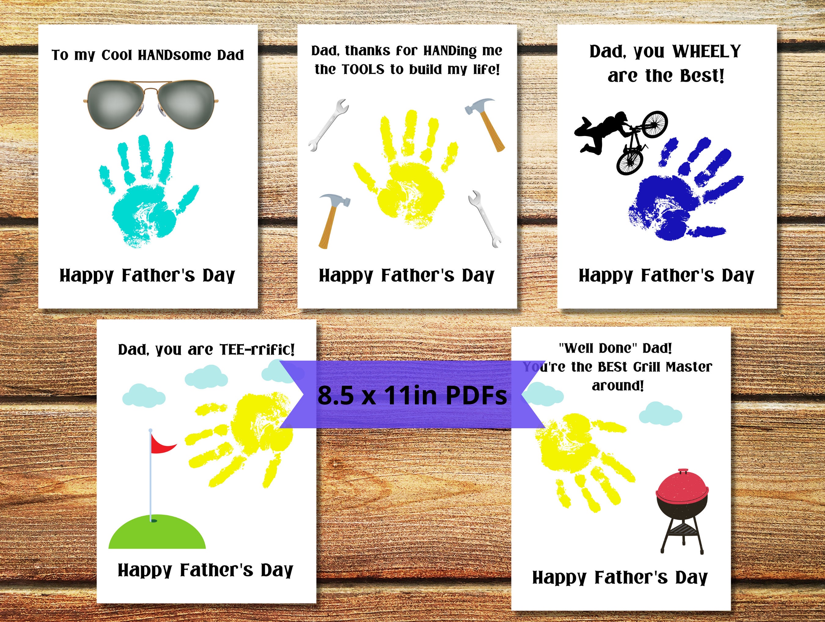Father's Day Hand Print Funny Dad Gift Dad Joke Puns 5 Printables ...