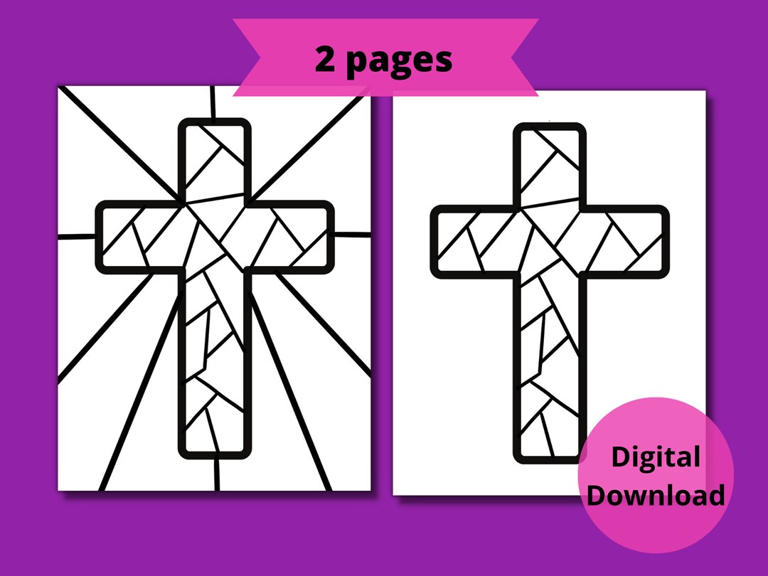 Stain Glass Cross Coloring Printable, Lent, Easter, Christian Catholic ...