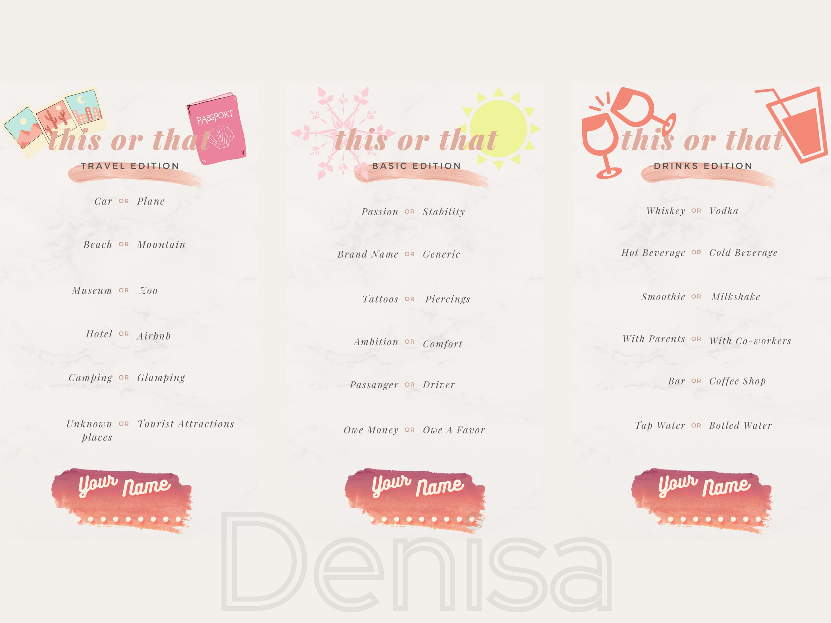 This or That Game | Printable Game | Bridal Shower, Baby Shower ...