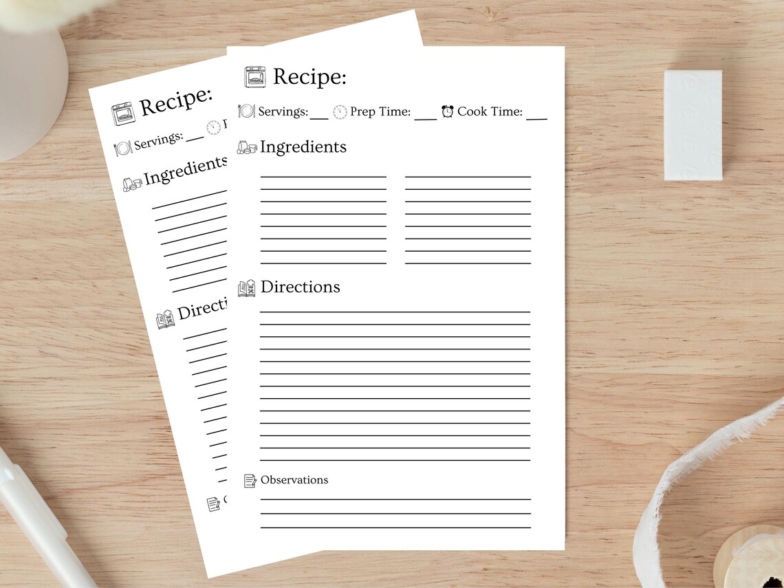 Simple Recipe Cards | Printable Recipe Cards | Recipe Card Template ...
