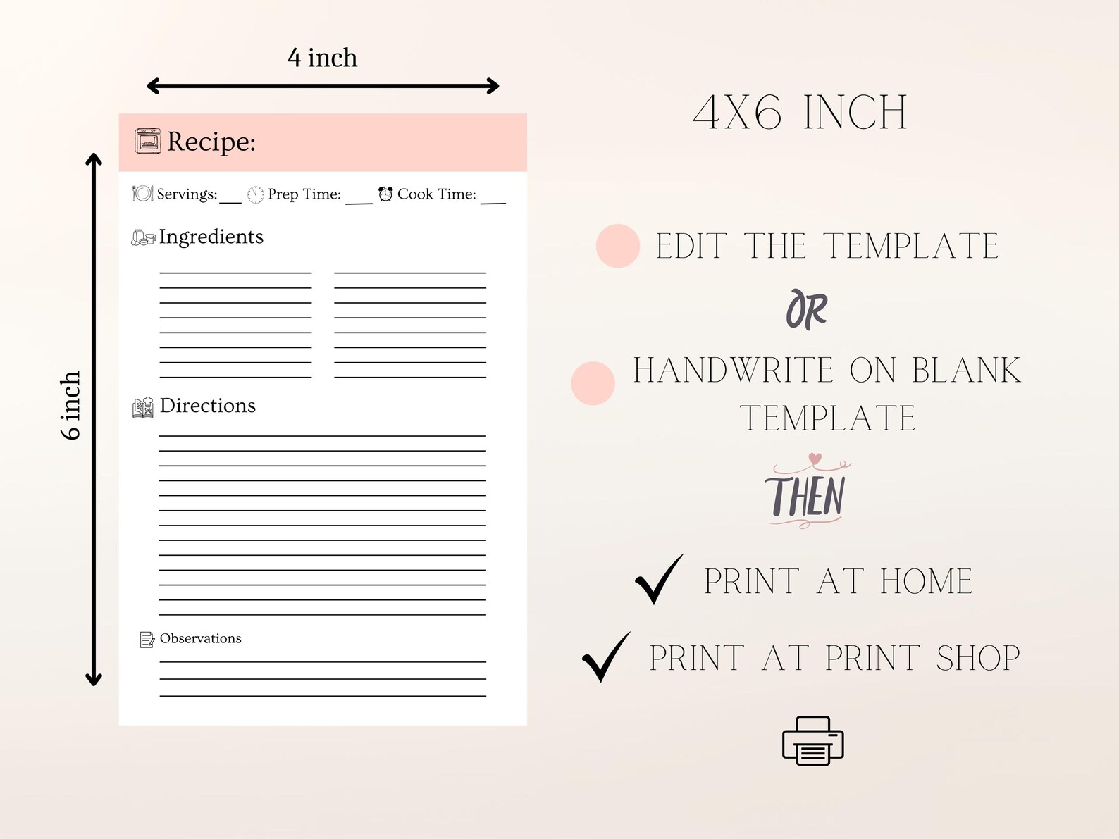 Simple Recipe Cards | Printable Recipe Cards | Recipe Card Template ...