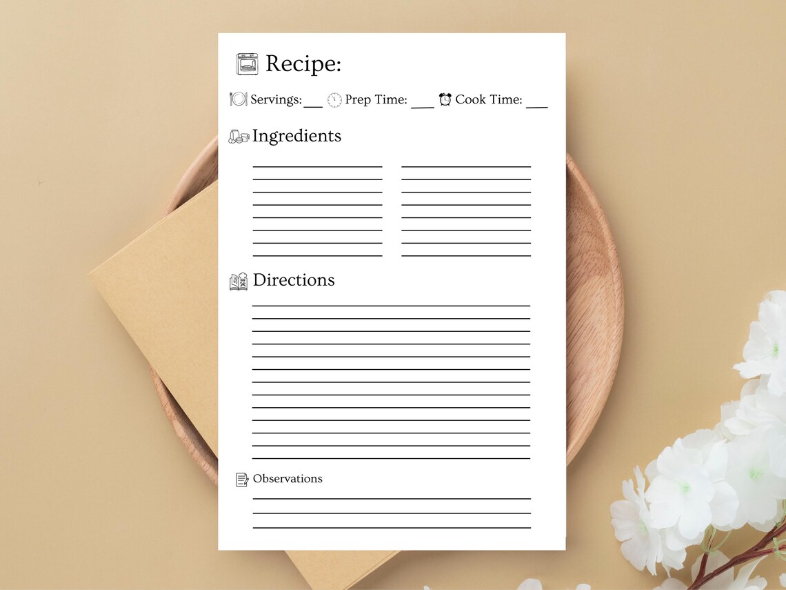 Simple Recipe Cards | Printable Recipe Cards | Recipe Card Template ...
