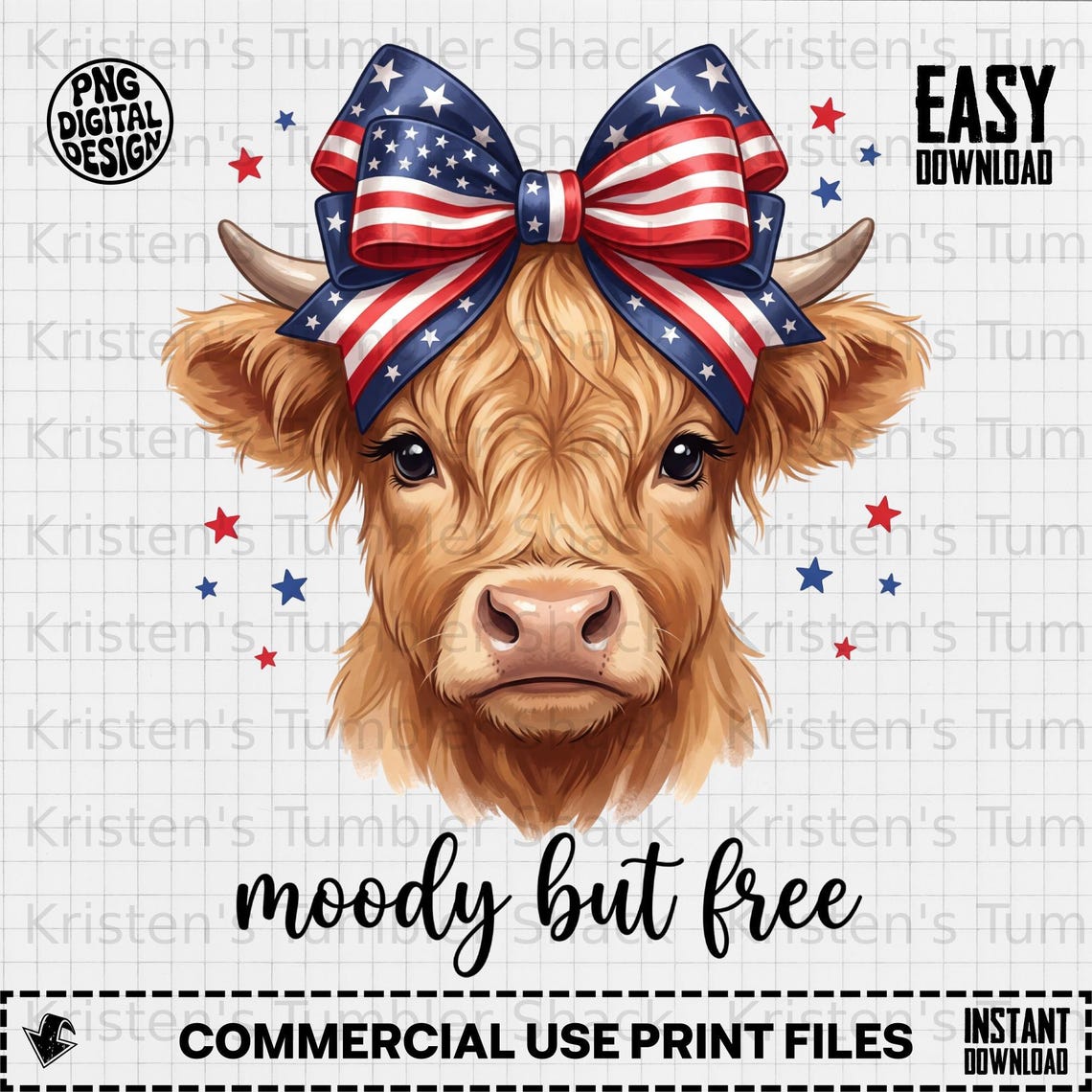 Moody but Free Highland Cow PNG, Patriotic Highland Cow Sublimation ...