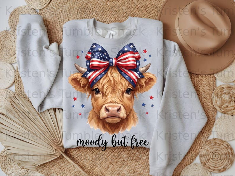 Moody but Free Highland Cow PNG, Patriotic Highland Cow Sublimation ...